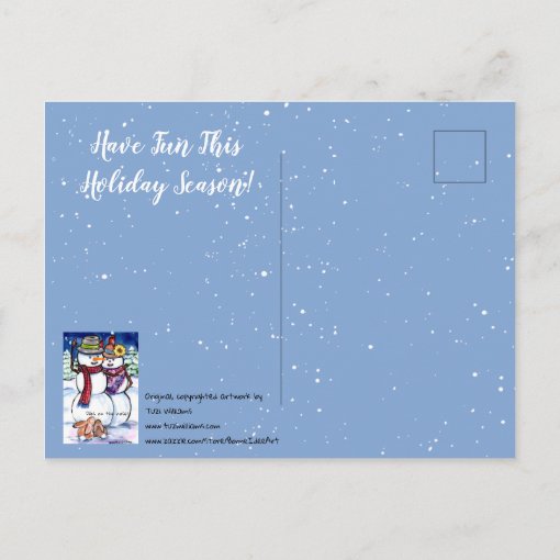 Funny Winter Christmas Snowman Rabbits Carrot Nose Postcard | Zazzle