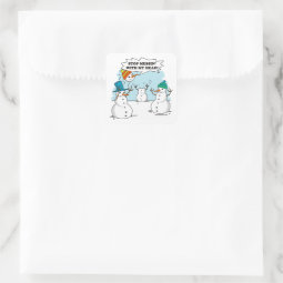 Funny Winter Snowmen Cartoon Square Sticker | Zazzle