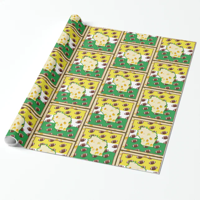 Funny Wisconsin Cheese Head Football Birthday Wrapping Paper | Zazzle