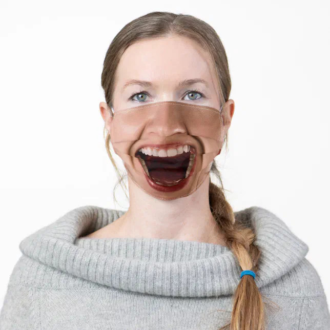 funny woman happy laughing mouth adult cloth face mask | Zazzle