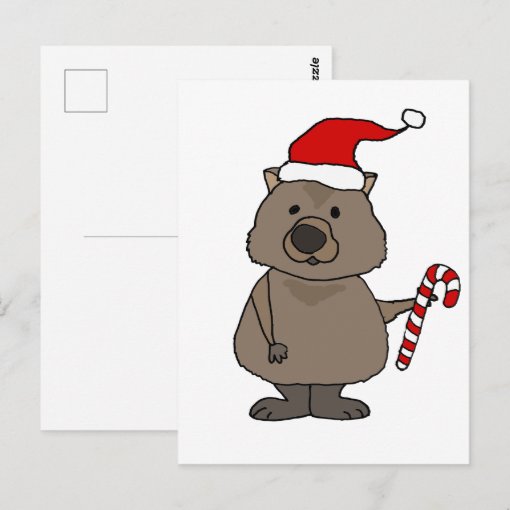 Funny Wombat in Santa Hat Christmas Postcard | Zazzle
