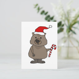 Funny Wombat in Santa Hat Christmas Postcard | Zazzle