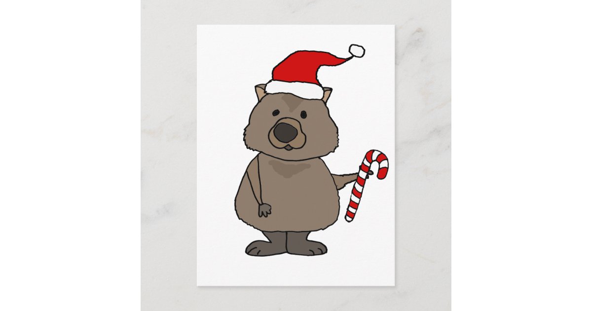 Funny Wombat in Santa Hat Christmas Postcard | Zazzle