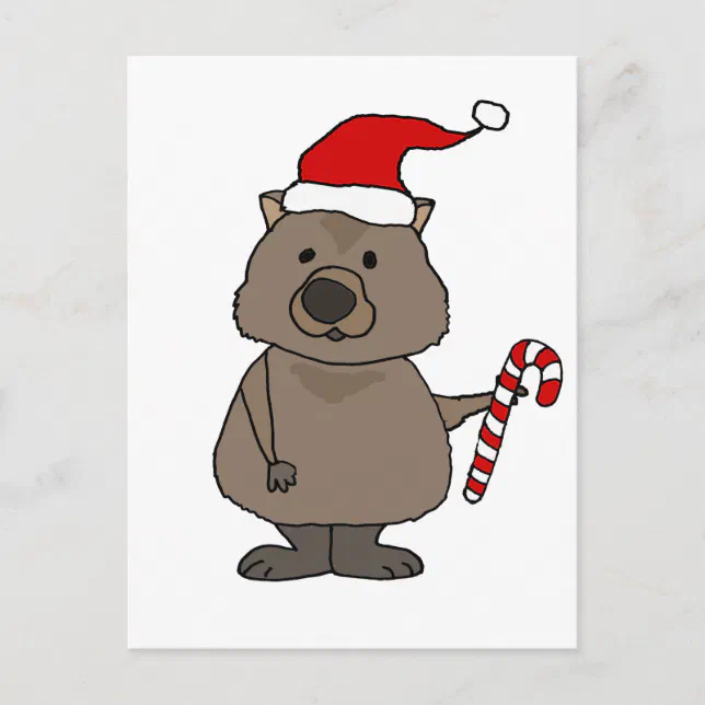 Funny Wombat in Santa Hat Christmas Postcard | Zazzle