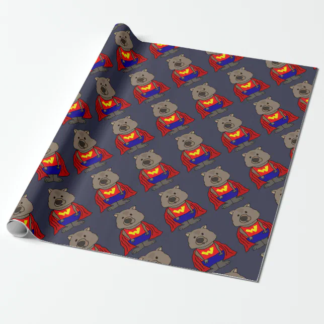 Funny Wonder Wombat Superhero Cartoon Art Wrapping Paper | Zazzle