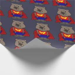 Funny Wonder Wombat Superhero Cartoon Art Wrapping Paper | Zazzle