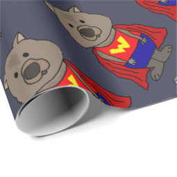 Funny Wonder Wombat Superhero Cartoon Art Wrapping Paper | Zazzle