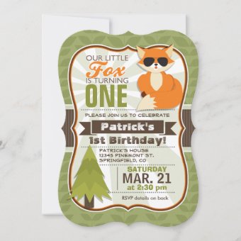 Funny Woodland Fox with Sunglasses Birthday Party Invitation | Zazzle