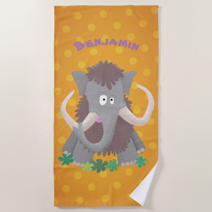 Funny woolly mammoth cartoon illustration beach towel | Zazzle.com