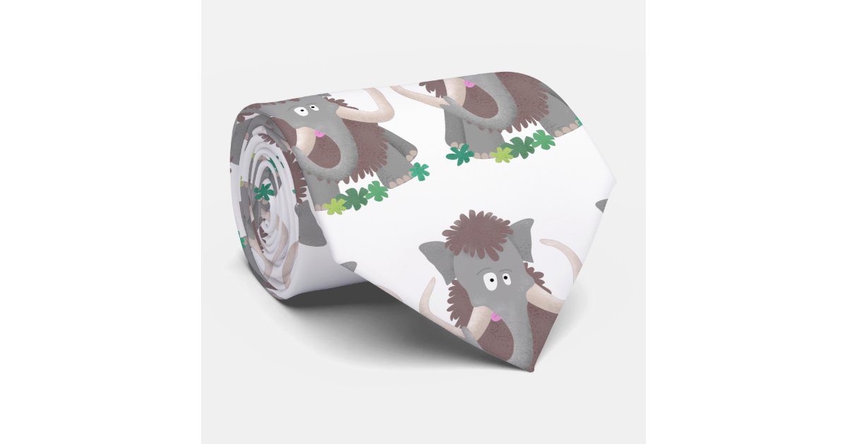 Funny woolly mammoth cartoon illustration neck tie | Zazzle