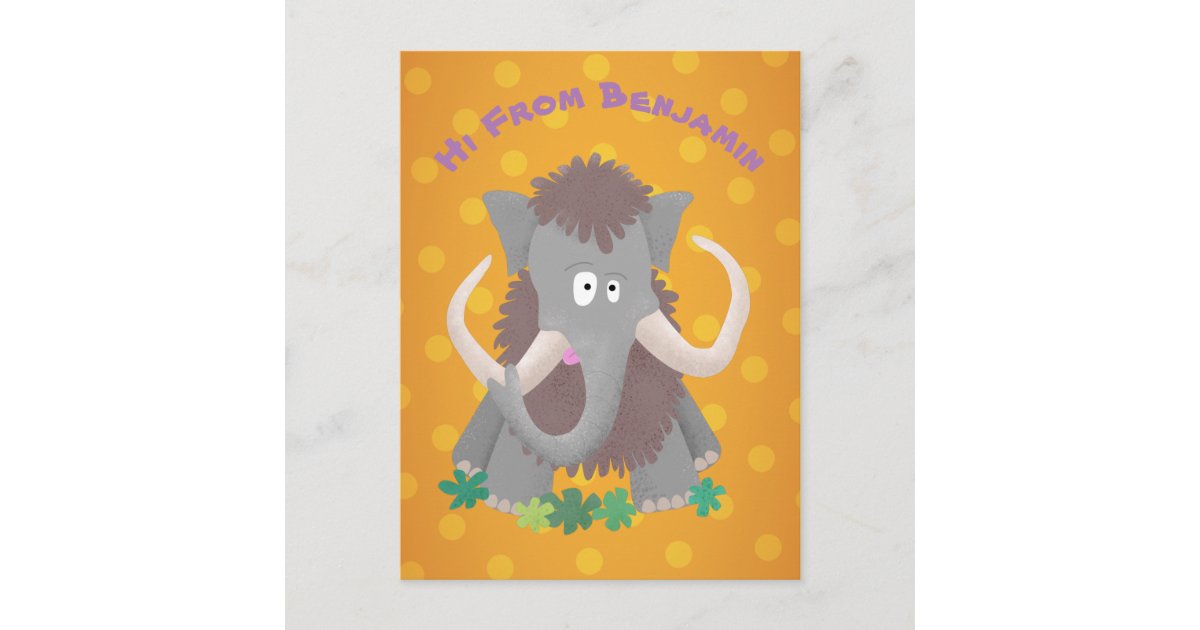 Funny woolly mammoth cartoon illustration postcard | Zazzle