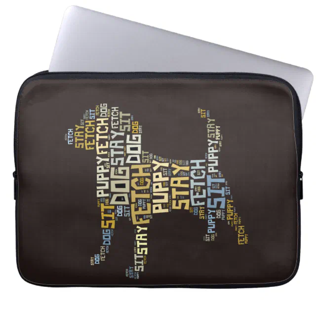 Funny Word Cloud Dog Sit Stay Fetch Obedience Laptop Sleeve | Zazzle