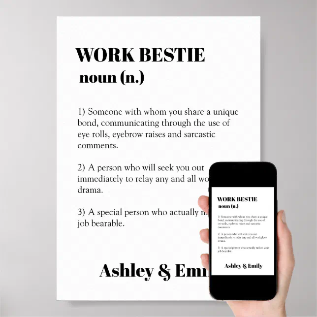 Funny Work Bestie Picture Gift Hilarious Co worker Poster | Zazzle