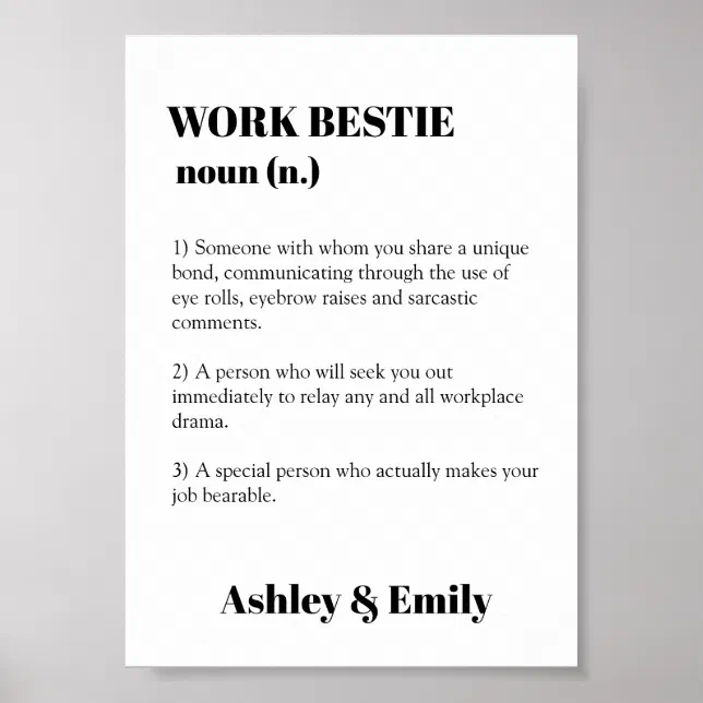 Funny Work Bestie Picture Gift Hilarious Co worker Poster | Zazzle