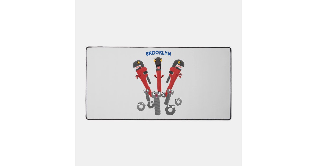 Funny wrench monster tools humour cartoon desk mat | Zazzle