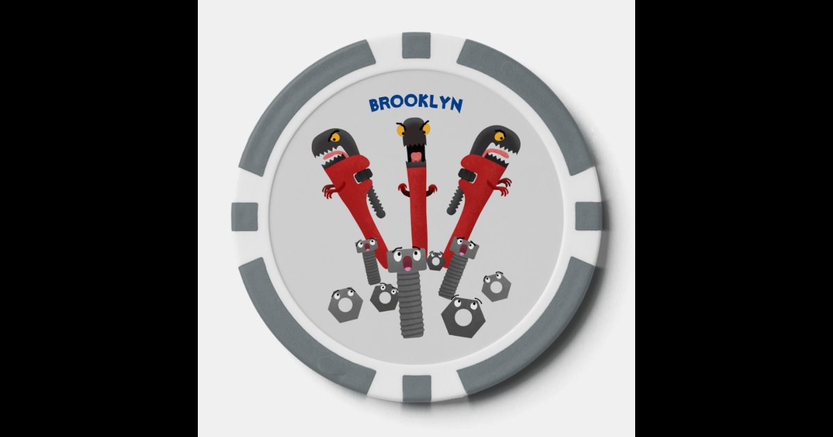 Funny wrench monster tools humour cartoon poker chips | Zazzle