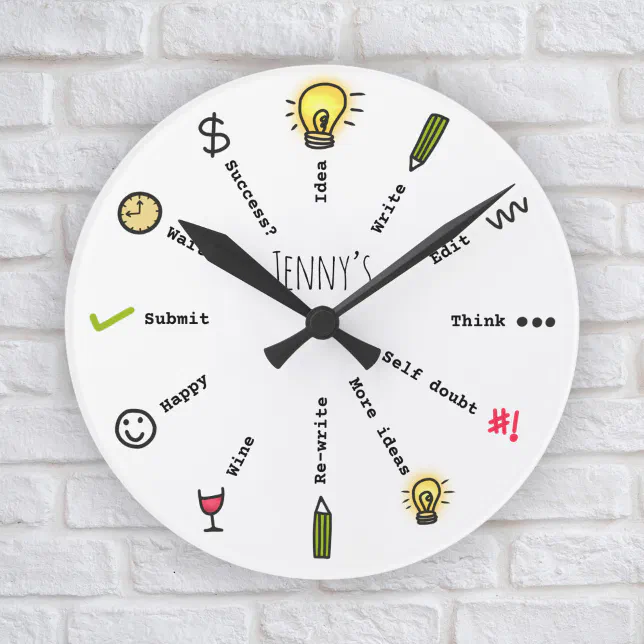 Funny writers block clock for budding writer | Zazzle