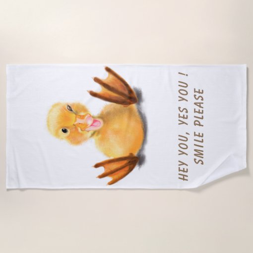 Funny Yellow Duck Playful Wink Happy Smile Cartoon Beach Towel | Zazzle