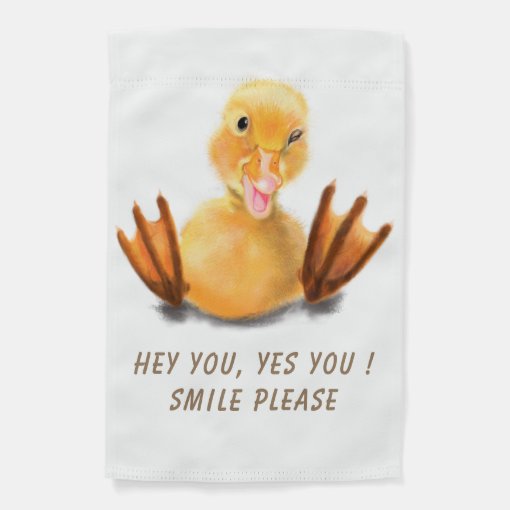 Funny Yellow Duck Playful Wink Happy Smile Cartoon Garden Flag | Zazzle