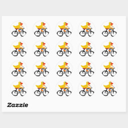 Funny Yellow Duck Riding Bicycle Classic Round Sticker | Zazzle