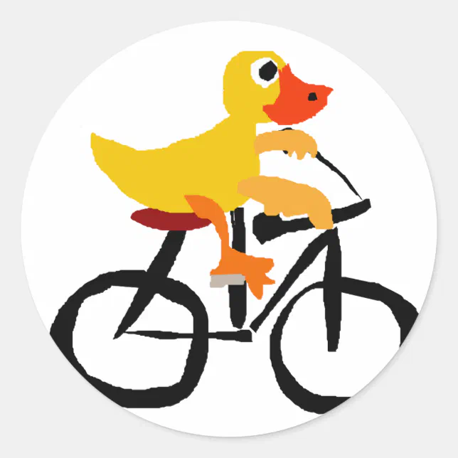 Funny Yellow Duck Riding Bicycle Classic Round Sticker | Zazzle