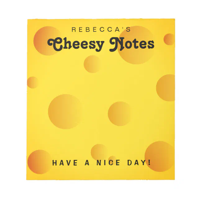 Funny yellow swiss cheese custom writing notepads | Zazzle