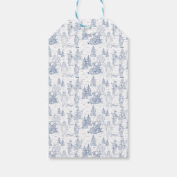 Funny Yeti Monsters Antique Winter Toile Pattern Gift Tags | Zazzle