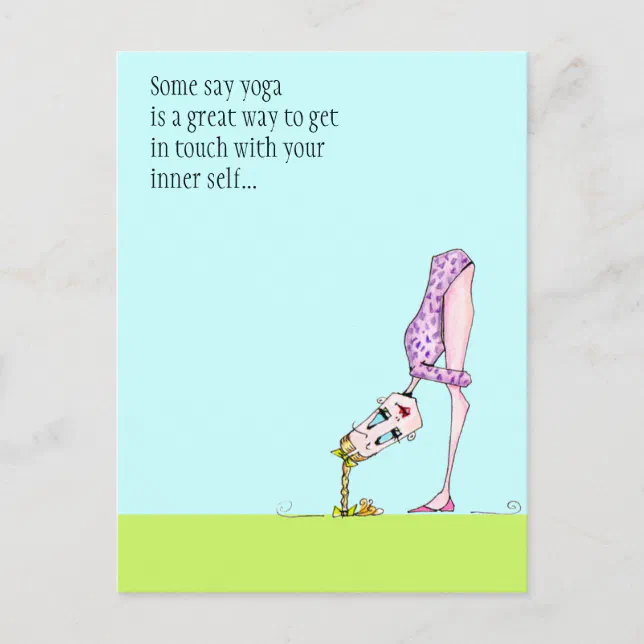 Funny yoga humor pose postcard - must see back! | Zazzle