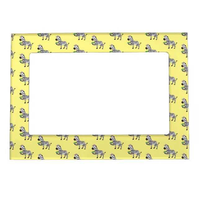 Funny zebra cartoon illustration magnetic frame | Zazzle