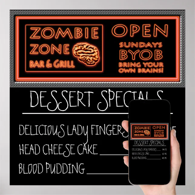 Funny Zombie Dessert Lady Fingers Blood Pudding Poster | Zazzle