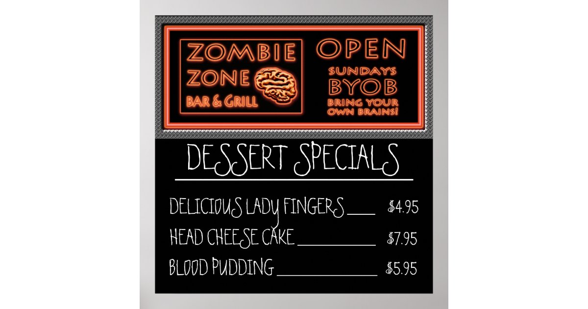 Funny Zombie Dessert Lady Fingers Blood Pudding Poster | Zazzle