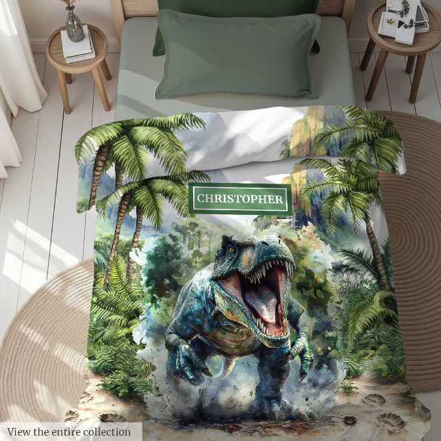 Furious Dinosaur Duvet Cover Custom Name Boys | Zazzle