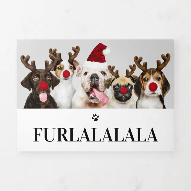 Furlalala Dog Themed Photo Personalized Christmas Tri-Fold Holiday Card ...