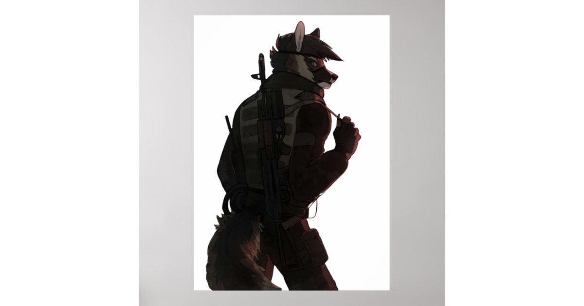 Furry wolf military poster | Zazzle