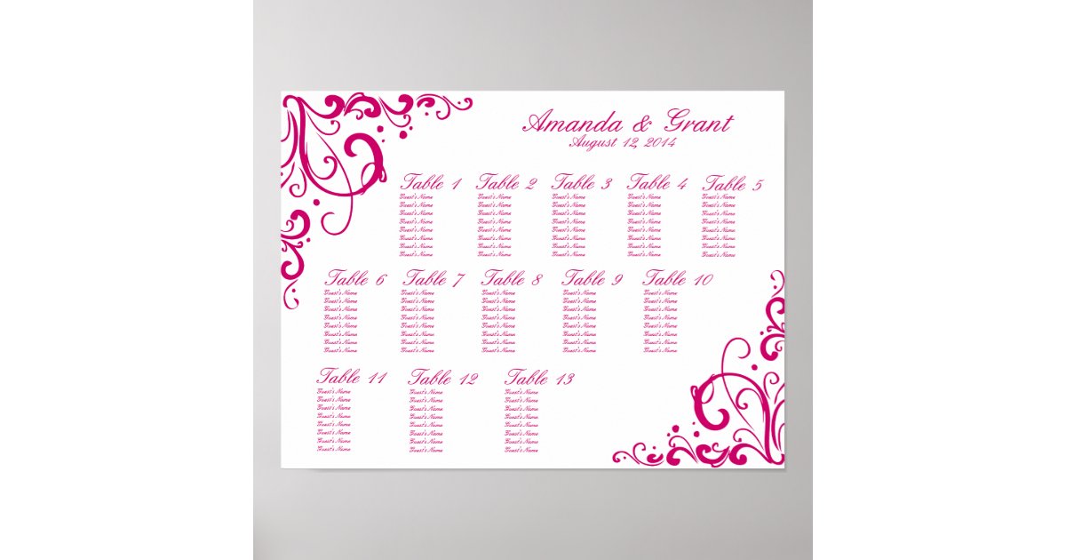 Fuschia and White Flourish Seating Chart | Zazzle