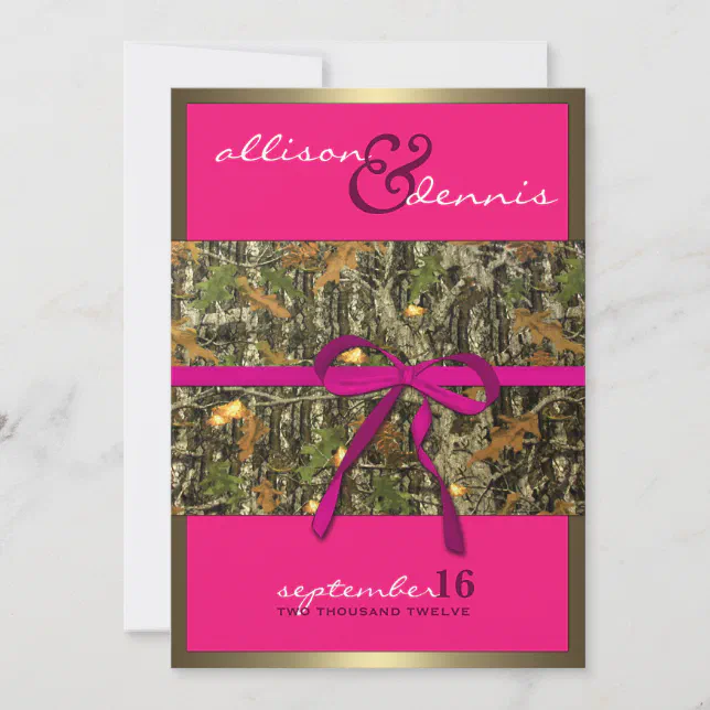 Fuschia Lavish Camo Wedding Invitations | Zazzle