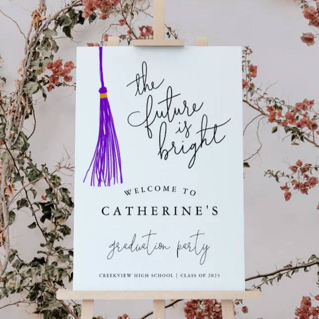 Future Is Bright Purple Grad Party Welcome Sign | Zazzle
