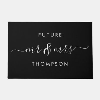 Future Mr and Mrs Hand Scripted Family Black Doormat | Zazzle
