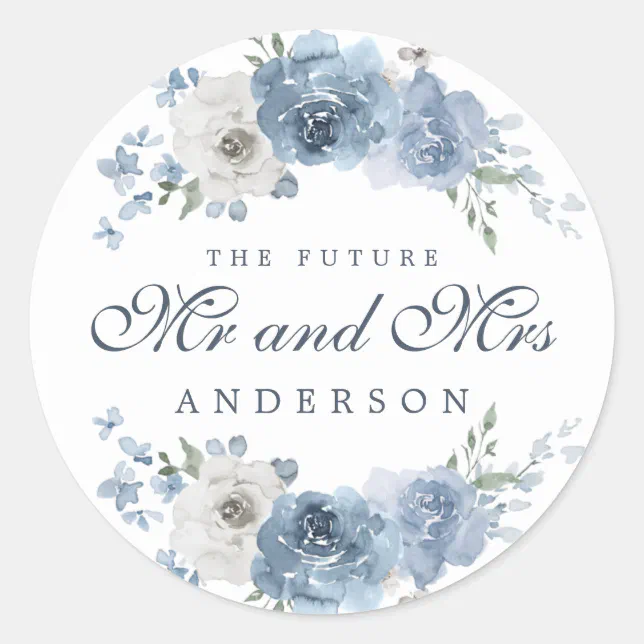 Future Mr Mrs Dark Blue Ivory Floral Winter Classic Round Sticker | Zazzle