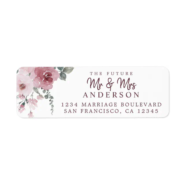 Future Mr Mrs Dusty Rose Floral Return Addres Label | Zazzle