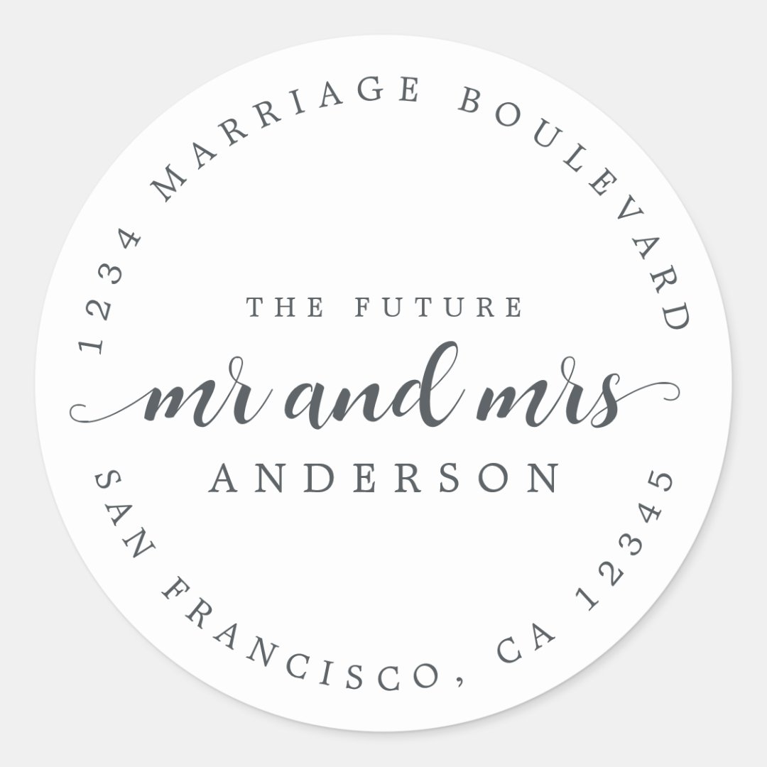 Future Mr Mrs Script Black White Return Address Classic Round Sticker ...