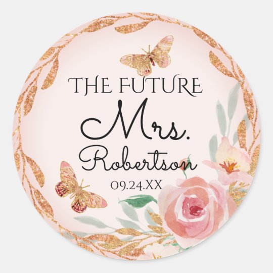 Future Mrs Blush Pink Floral Elegant Bridal Shower Classic Round ...