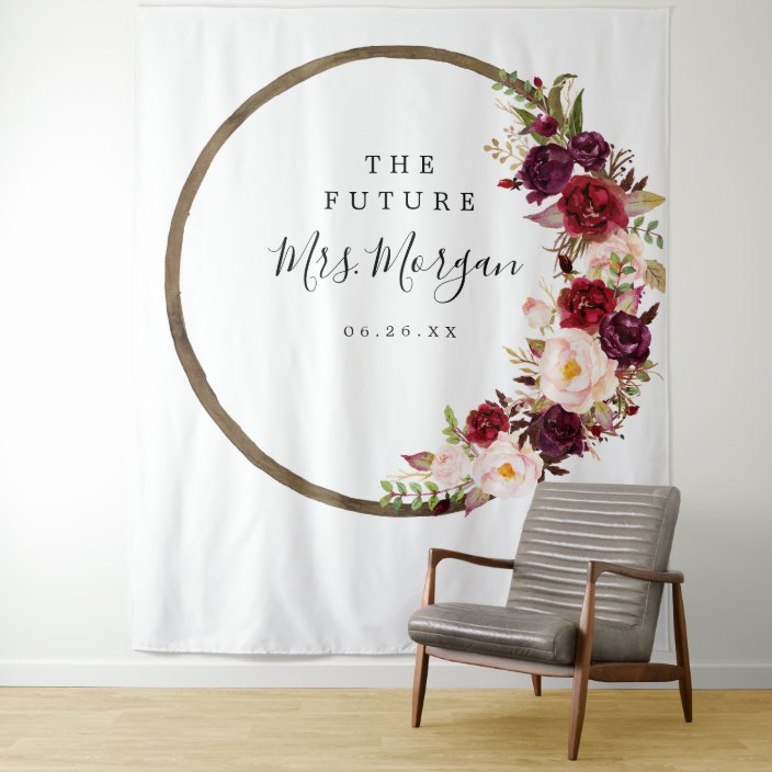 Future Mrs Bridal Shower Backdrop Boho Burgundy | Zazzle.com