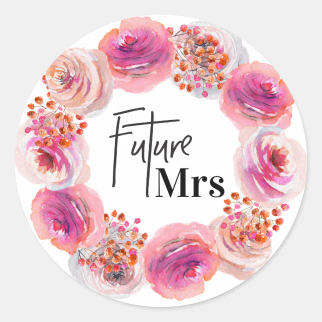 Future Mrs Bridal Shower Bright Floral Classic Round Sticker | Zazzle