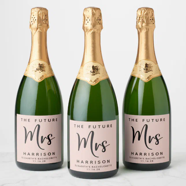 Future Mrs Personalized Blush Pink Bachelorette Sparkling Wine Label ...