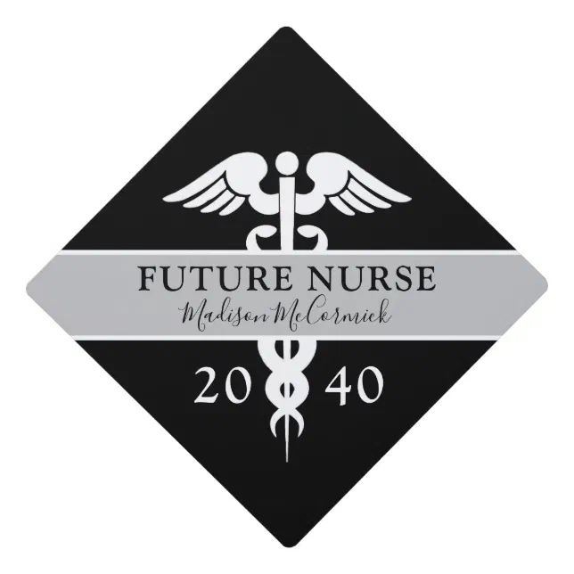 Future Nurse High School Graduate Black Monogram Graduation Cap Topper ...