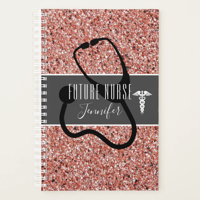 Future Nurse Medical Caduceus Pink Glitter Planner | Zazzle