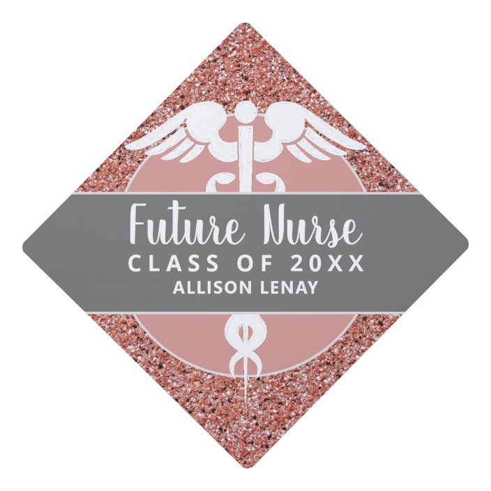 Future Nurse Rose Gold Pink Glitter Personalized Graduation Cap Topper ...