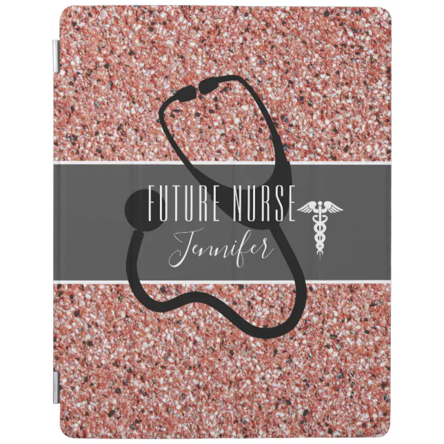 Future Nurse Stethoscope Pink Rose Gold Glitter iPad Smart Cover | Zazzle