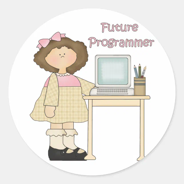 Future Programmer Girl Classic Round Sticker | Zazzle